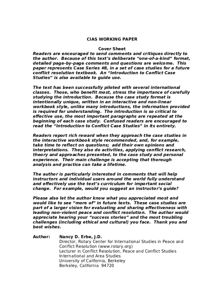 Fillable Online CIAS WORKING PAPER Cover Sheet Readers are encouraged ...