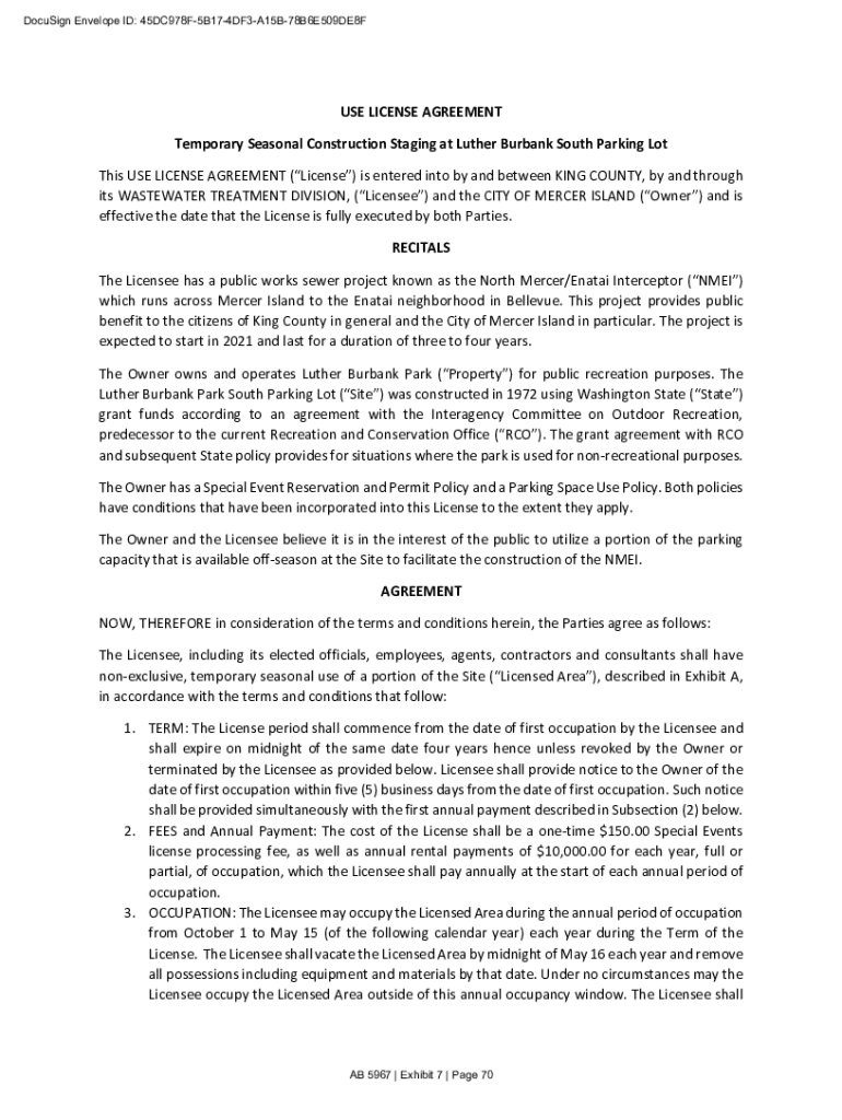 Fillable Online USE LICENSE AGREEMENT Temporary Seasonal ... Fax Email ...