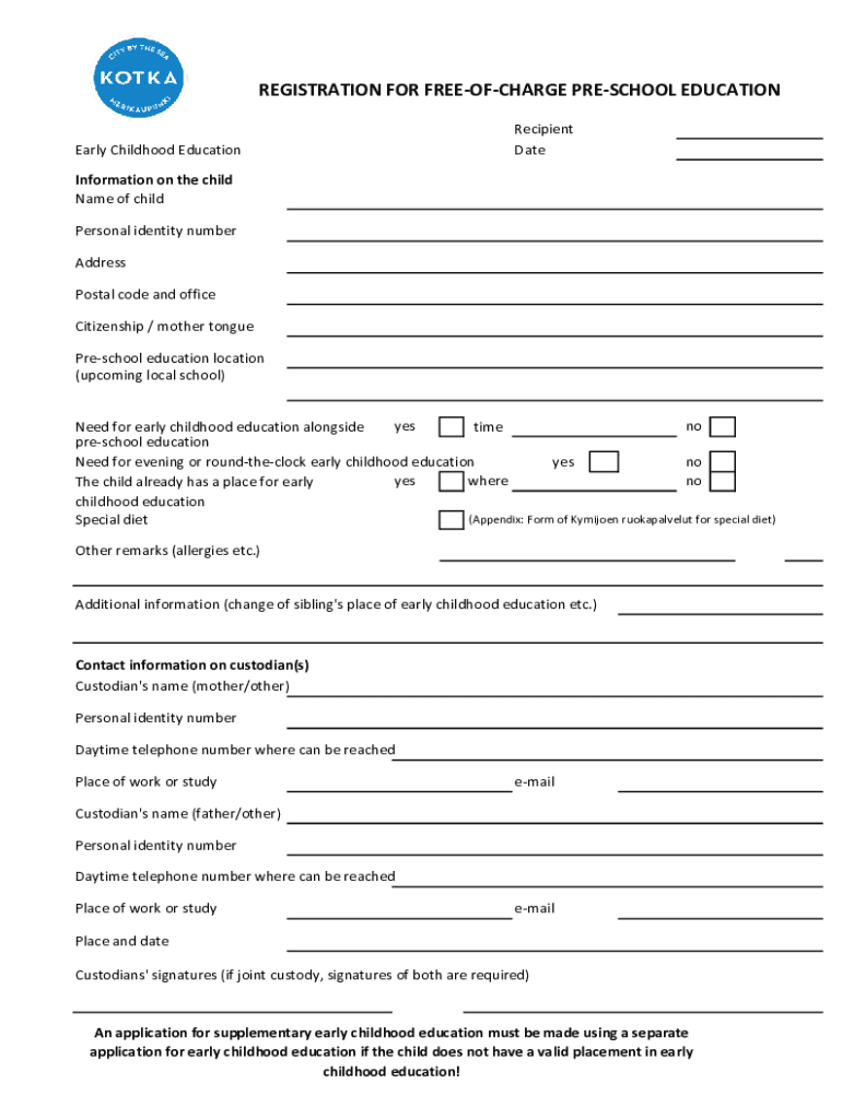 Fillable Online Agape Early Childhood Services Registration Form Fax ...