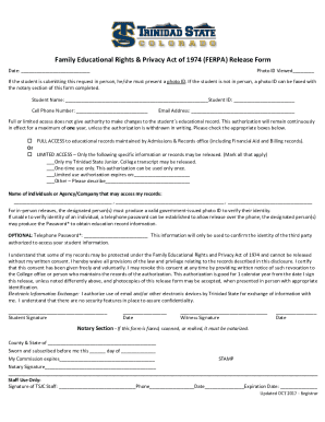 Fillable Online Family Educational Rights & Privacy Act of 1974 (FERPA ...