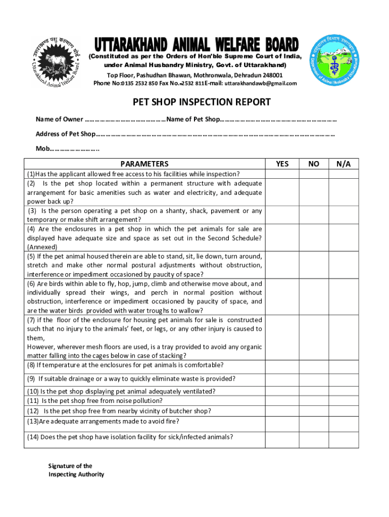 Fillable Online ahd uk gov 2 Pet Shop Registration Inspection Form Fax ...
