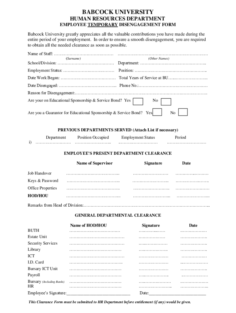 Fillable Online employee temporary disengagement form Fax Email Print ...