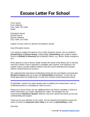 How to write an excuse letter for being absent in school ... Doc ...