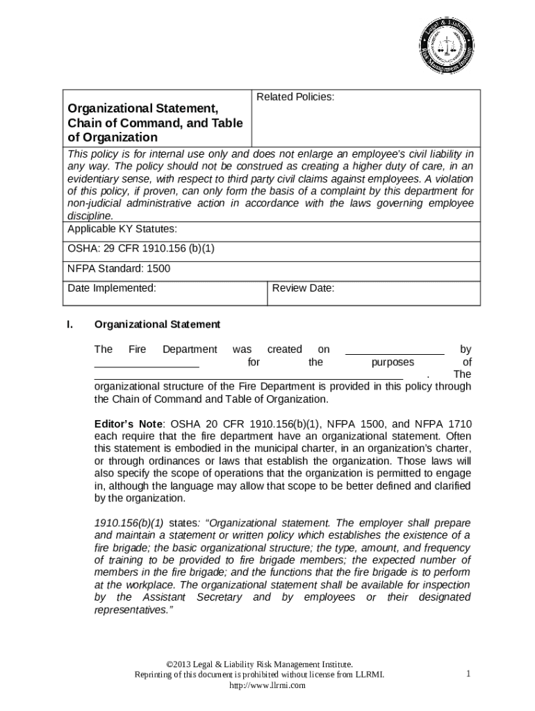 Organizational Statement, Chain of Command, and Table ... Doc Template ...
