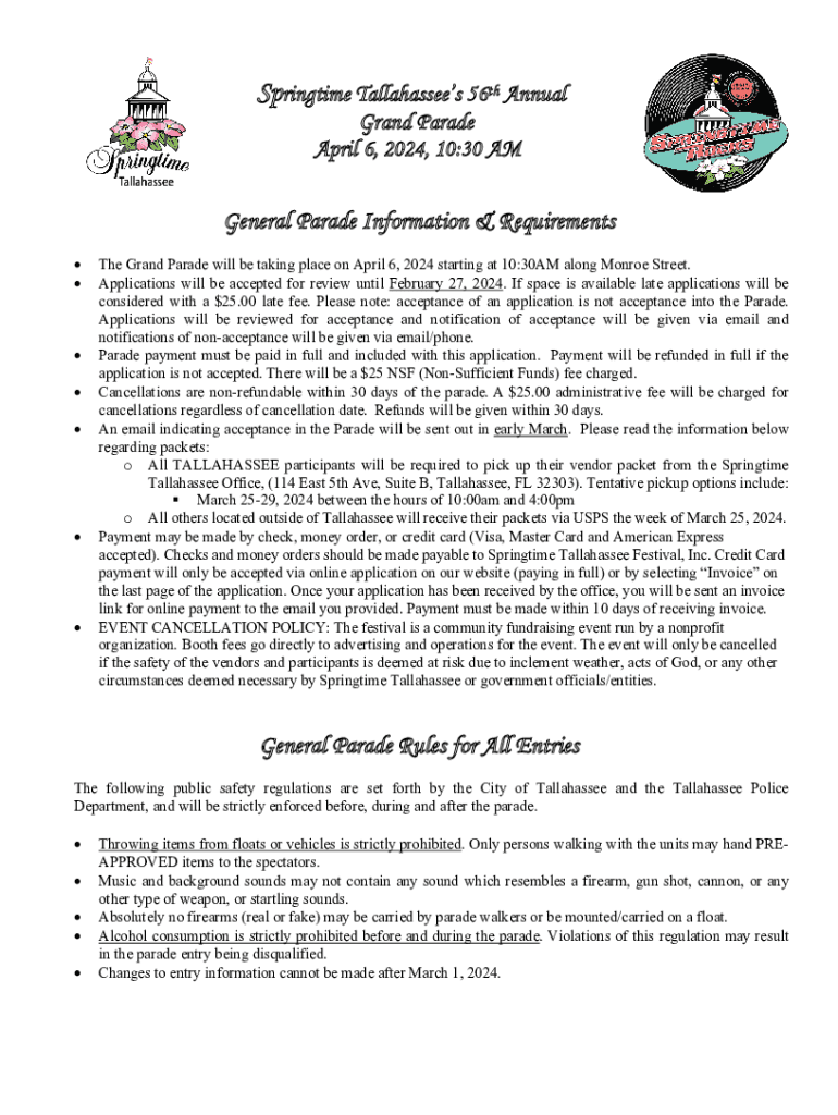 Fillable Online General Parade Information & Requirements Fax Email ...