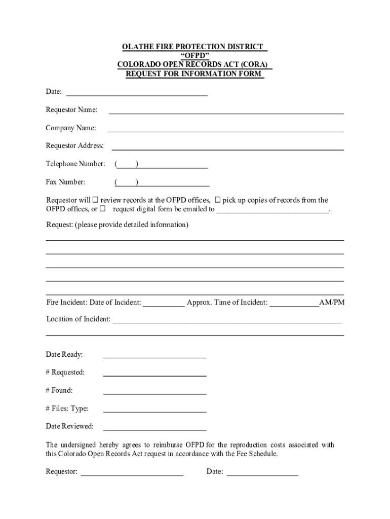 Fillable Online Open Records Request Form (CORA) - investigation Fax Email Print - pdfFiller