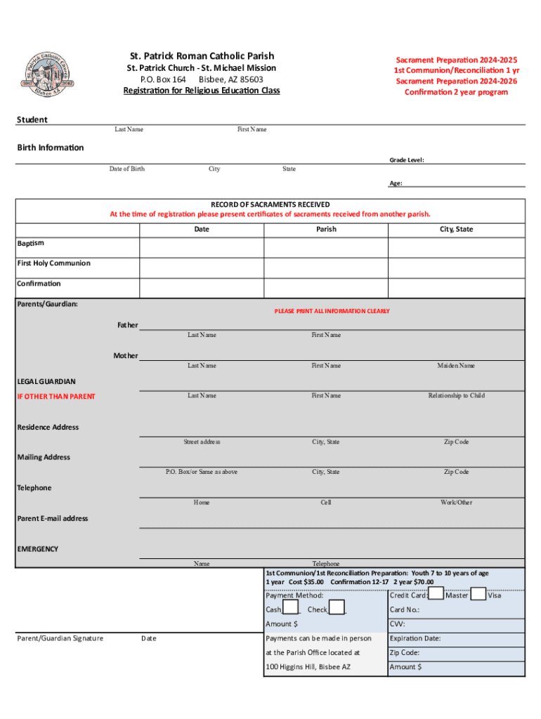 Fillable Online First Reconciliation/First Holy Communion - Saint Patrick Church Fax Email Print ...