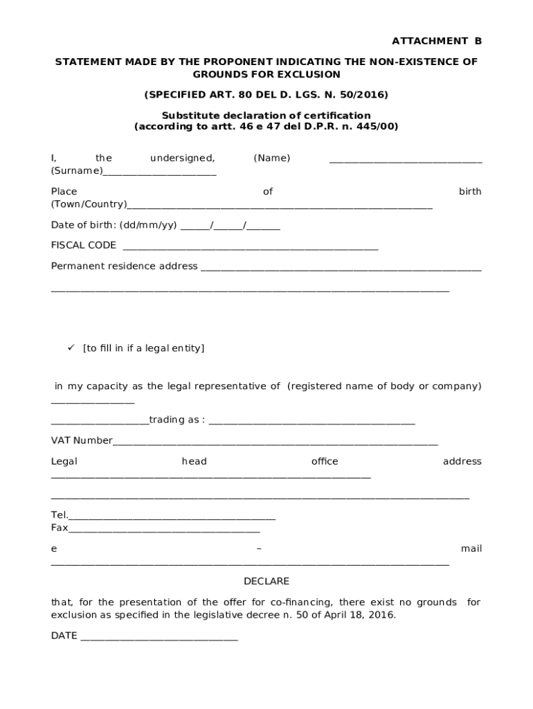 Attachment B STATEMENT OF CERTIFICATION Doc Template | pdfFiller