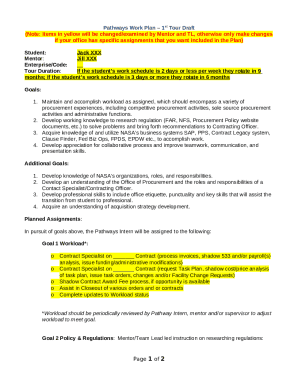 Pathways Intern Work Plan - 1st Tour Draft Doc Template | pdfFiller
