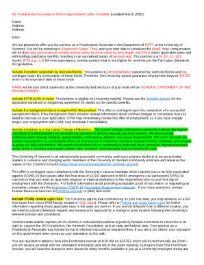 Postdoctoral Associate or Fellow Appointment Letter Template (updated March 2023) Doc Template ...