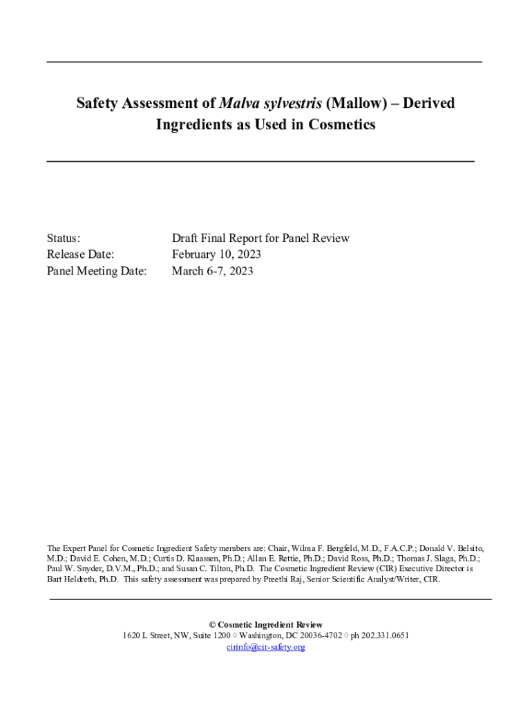Fillable Online Safety Assessment of Malva sylvestris (Mallow) Derived ...