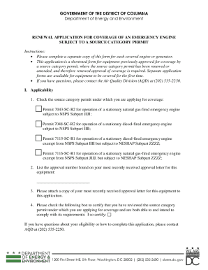 Fillable Online Renewal Application and Source Category Permit ... - DC ...