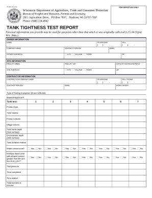 Tank Tightness Test Report - datcp wi Doc Template | pdfFiller