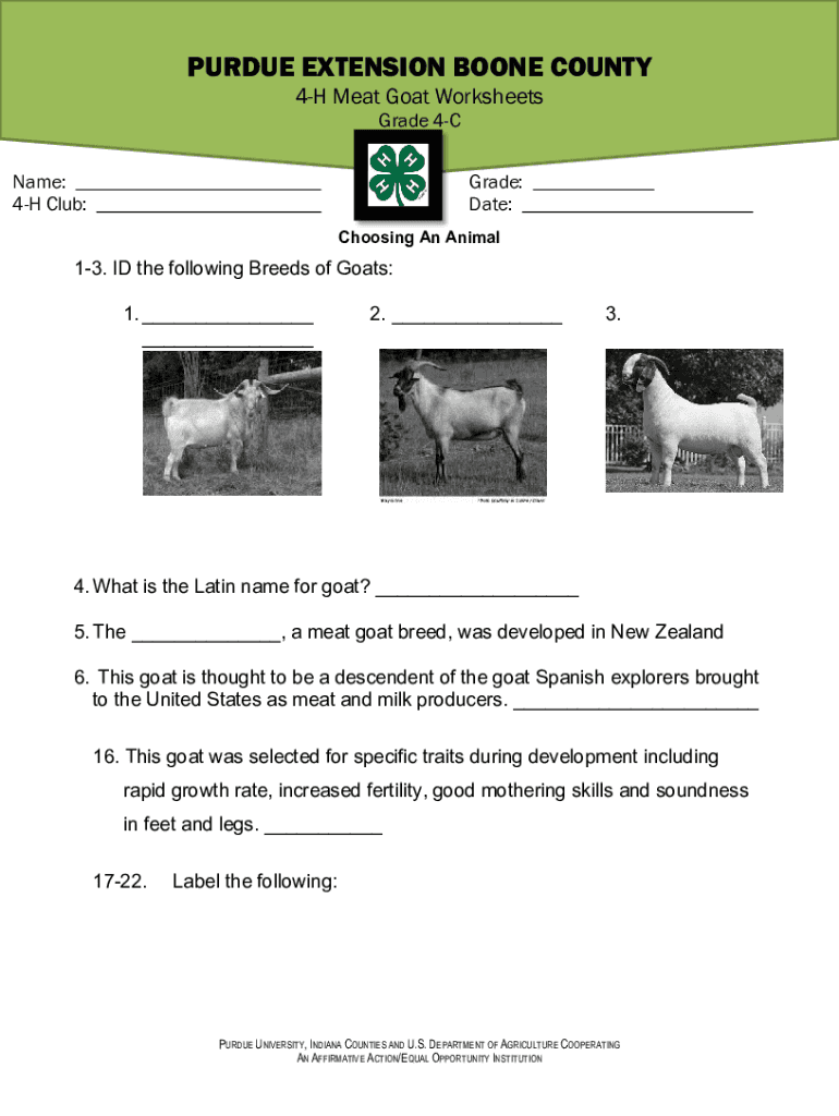 Fillable Online extension purdue 4-H Meat Goat Worksheets - Purdue ...