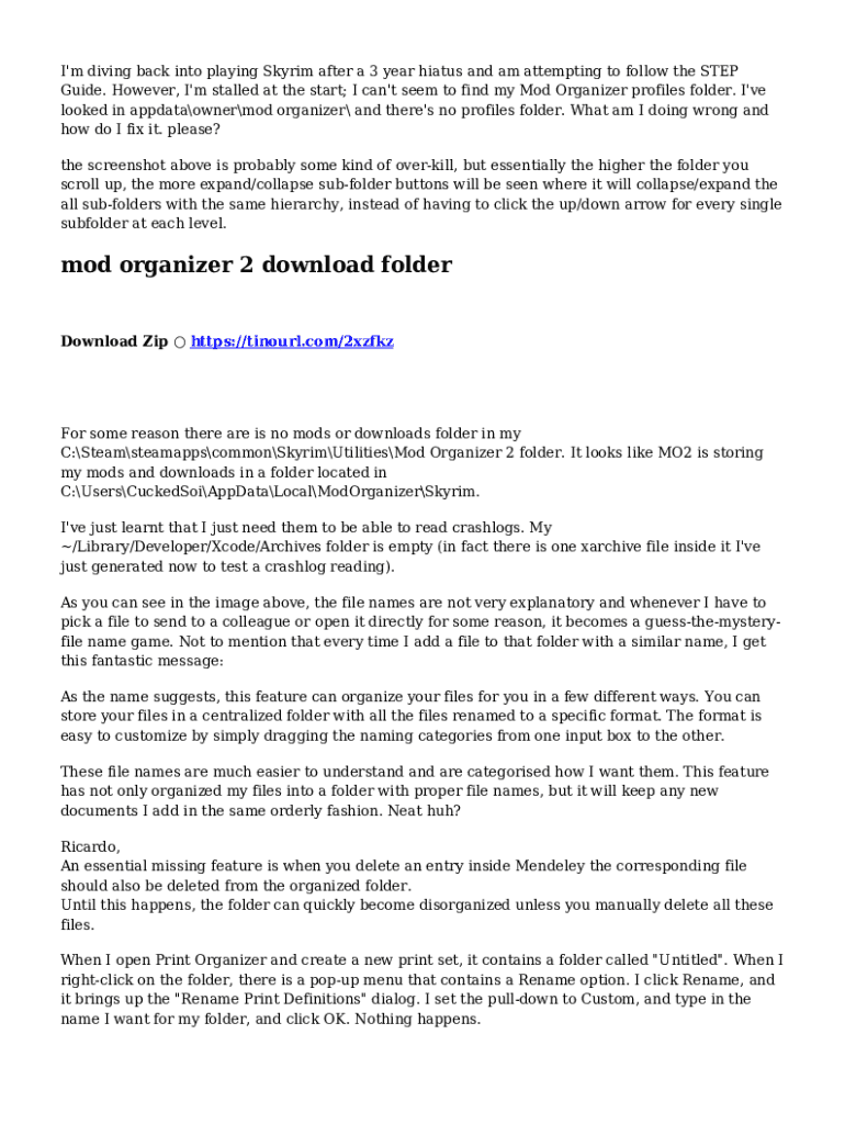 Fillable Online Can't find the Mod Organizer Profiles folder - Step Mods Fax Email Print - pdfFiller