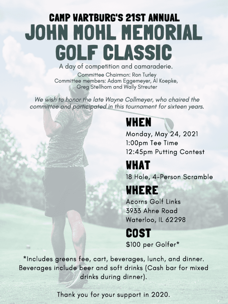 Fillable Online 21st annual john mohl memorial golf classic Fax Email ...