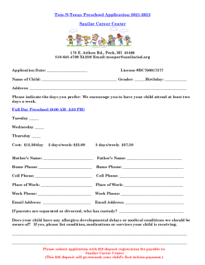 Fillable Online Tots-N-Teens Preschool Application 2021-2022 Fax Email ...