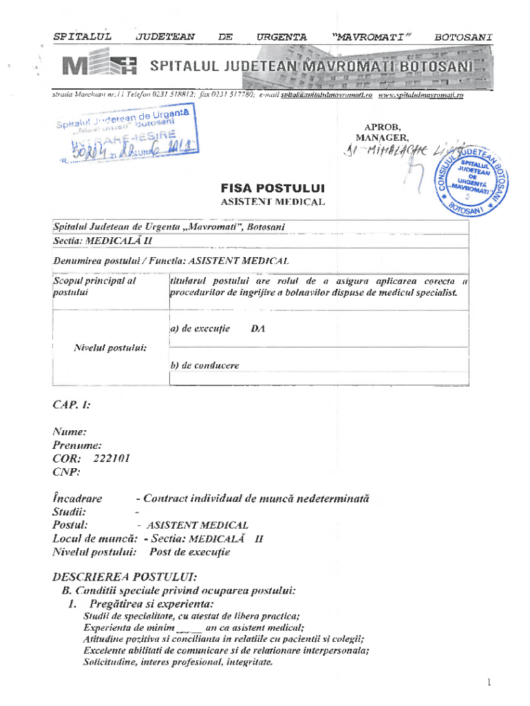 Fillable Online FISA-POSTULUI-ASISTENT-MEDICAL-SECTIA- ... Fax Email ...