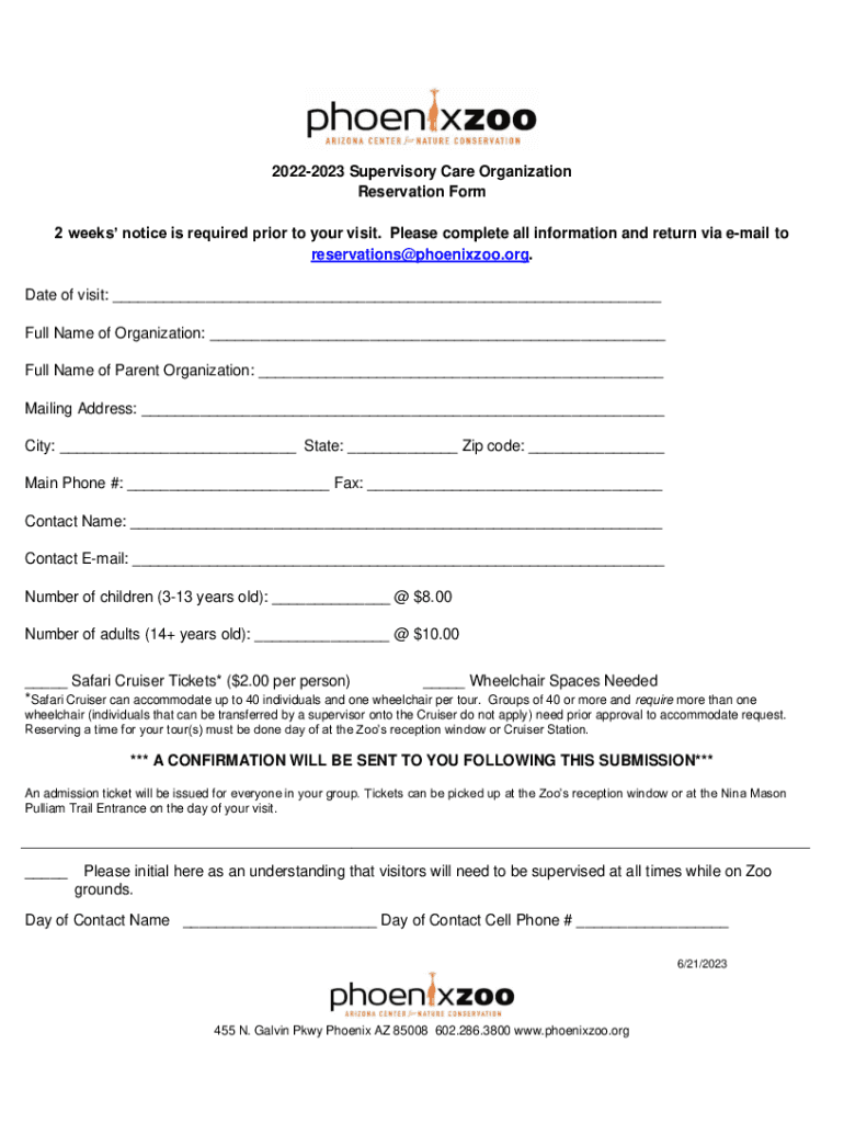 Fillable Online 2022-2023 Supervisory Care Organization Reservation Form Fax Email Print - pdfFiller