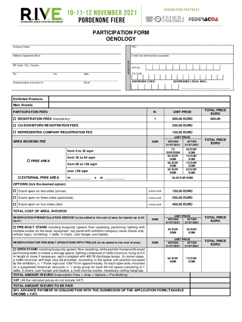 Fillable Online PARTICIPATION FORM OENOLOGY Fax Email Print - pdfFiller