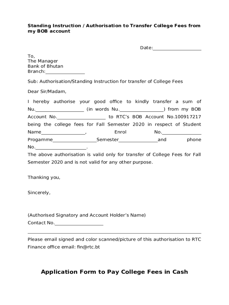 Application to Pay College Fees in Cash Doc Template | pdfFiller