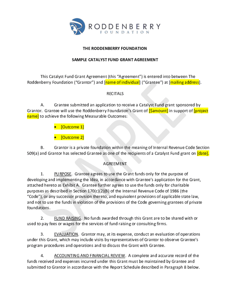 Fillable Online CORE Project Solicitation Sample Grant Agreement Fax ...