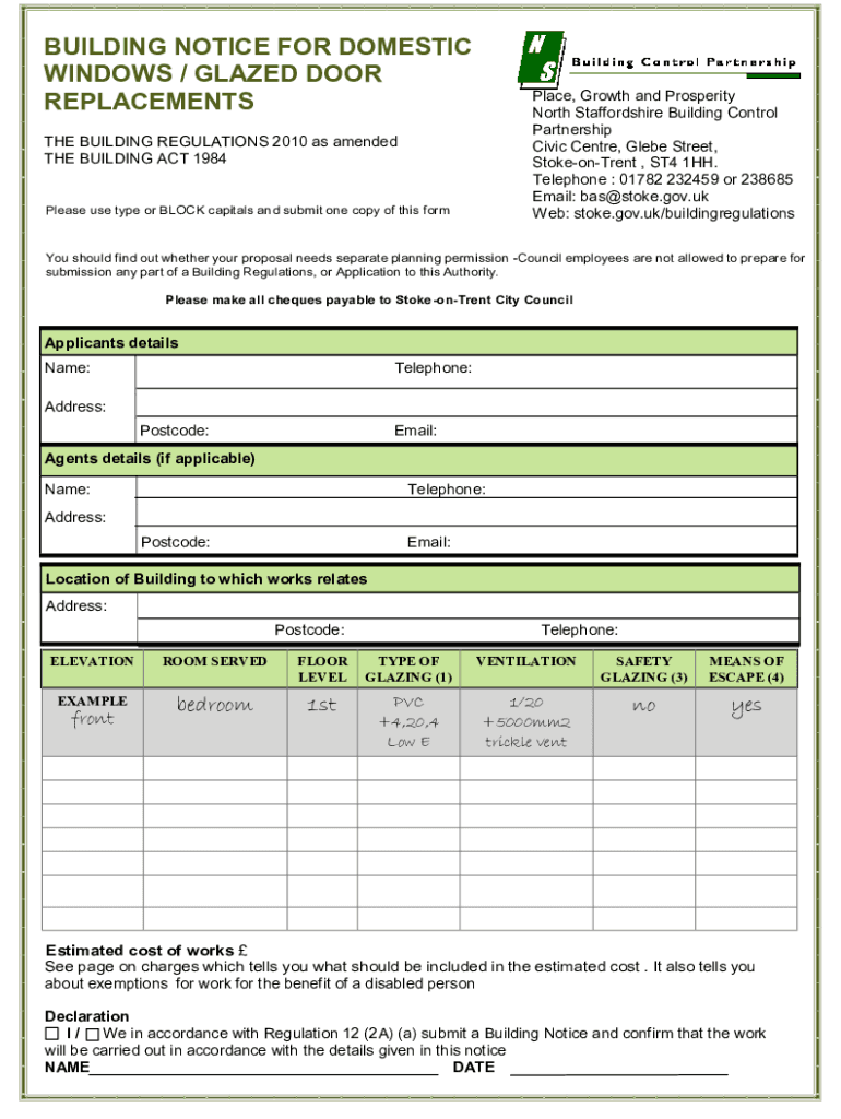 Fillable Online Windows and doors building noticesStoke-on-Trent Fax Email Print - pdfFiller