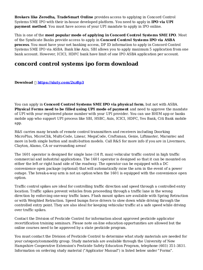 Fillable Online Concord Control Systems Ipo Form Download Fax Email ...