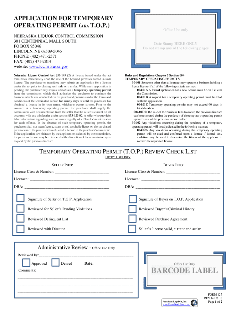 Fillable Online application for temporary operating permit (aka top ...