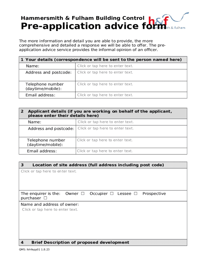PreApplication Advice Application Doc Template | pdfFiller