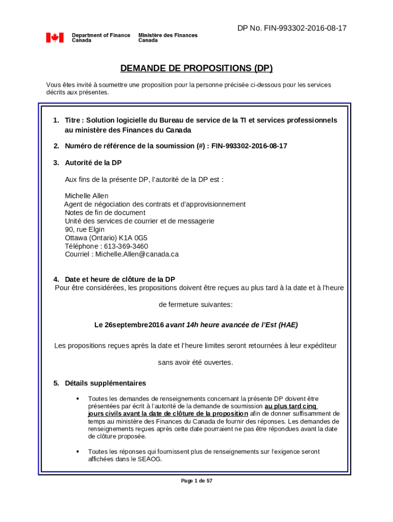 DEMANDE DE PROPOSITIONS REQUEST FOR PROPOSAL... Doc Template | pdfFiller