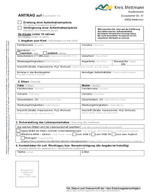 Ausfüllbar Online Antrag auf Aufenthaltserlaubnis fr Kinder. Auslnder ...