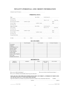 Fillable Online Tenants Personal and Credit Information - Fill Out and ...
