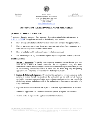 Fillable Online INSTRUCTIONS FOR TEMPORARY LICENSE APPLICATION ... Fax ...