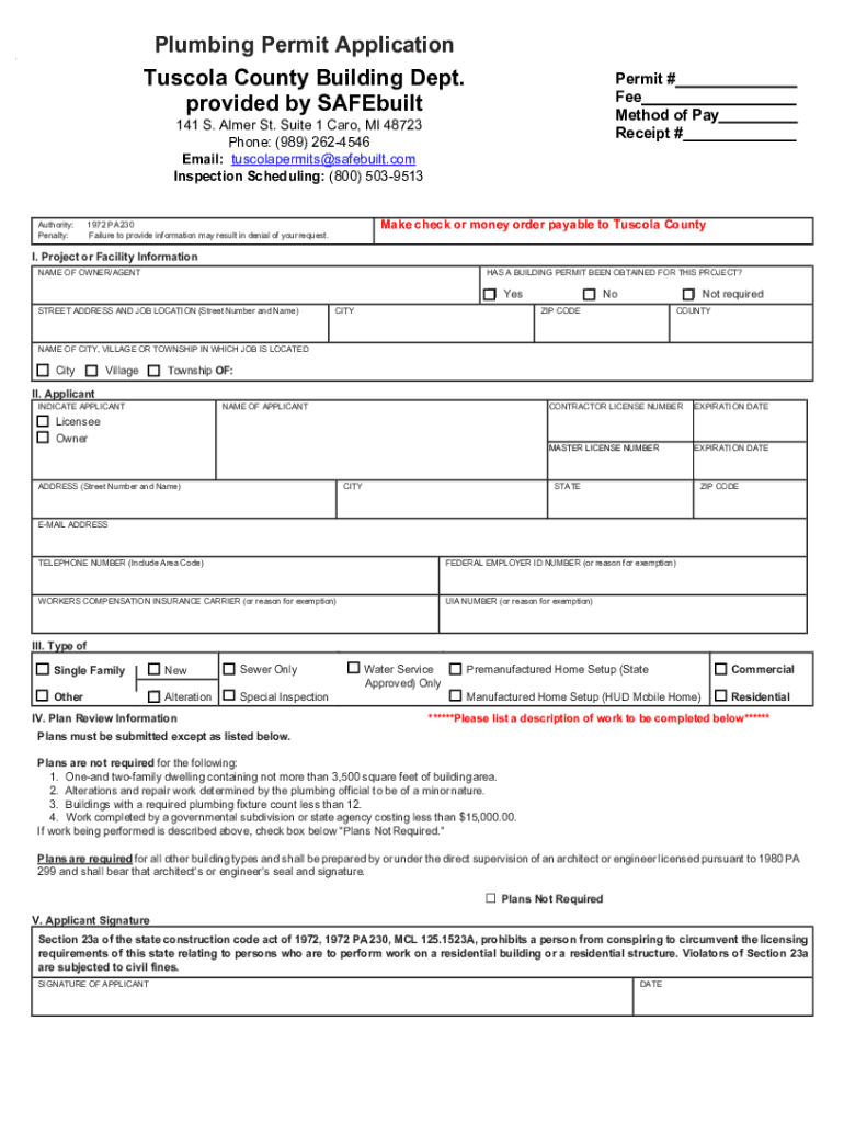 Fillable Online Electrical Permit Application Tuscola County Building Dept. ... Fax Email Print ...