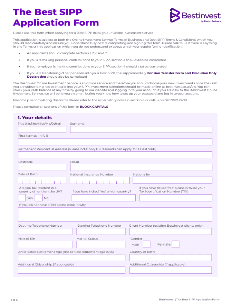 Fillable Online The Best SIPP Application Form - AzureWebSites.net Fax ...
