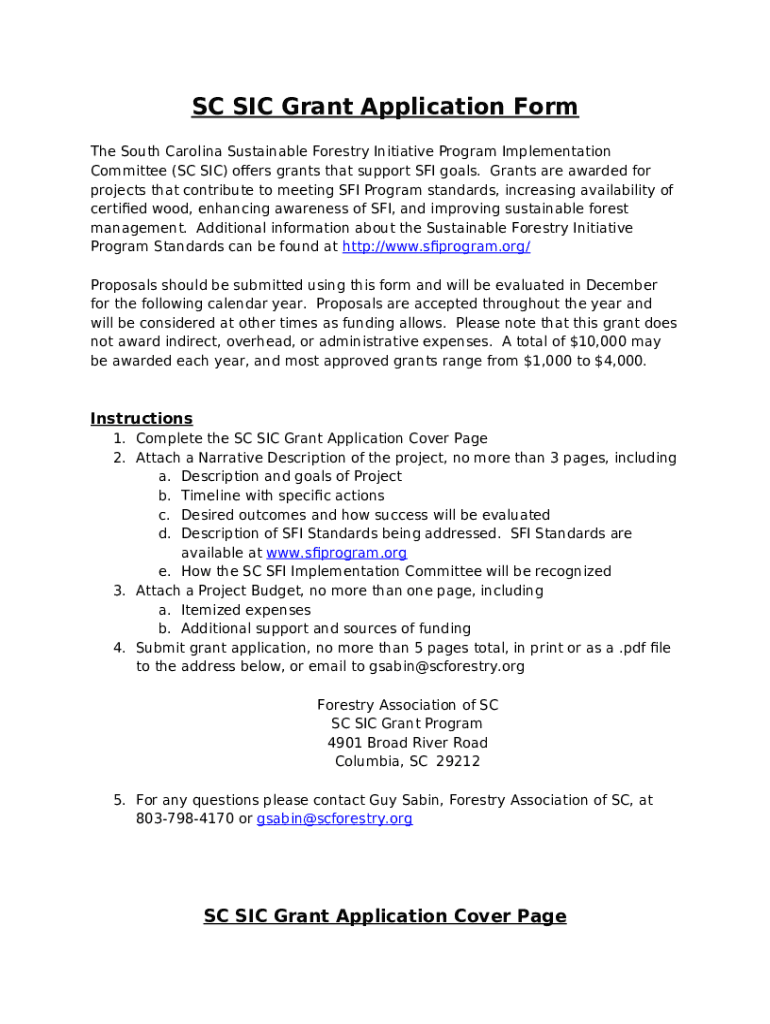 SC SIC Grant Application Doc Template | pdfFiller