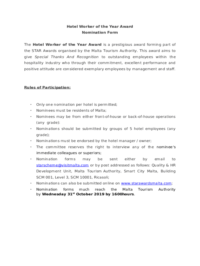InterContinental Malta Concierge Awarded Hotel Worker of ... Doc Template | pdfFiller