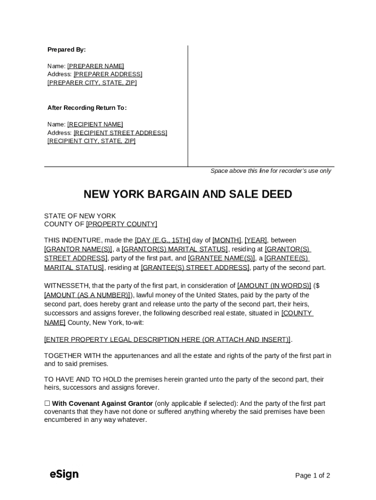 New York Bargain and Sale Deed Doc Template | pdfFiller