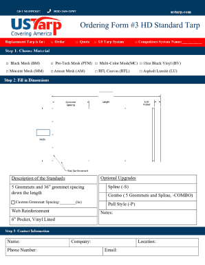 Fillable Online Ordering Form #3 HD Traditional Tarp Fax Email Print ...