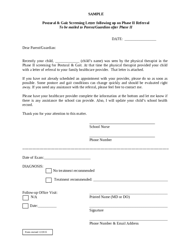 Postural Gait Screening Letter - Follow up Phase II Referral Doc ...