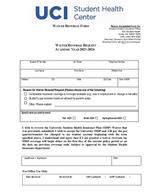 Fillable Online shc uci Waiving UC SHIP Health Insurance Fax Email ...