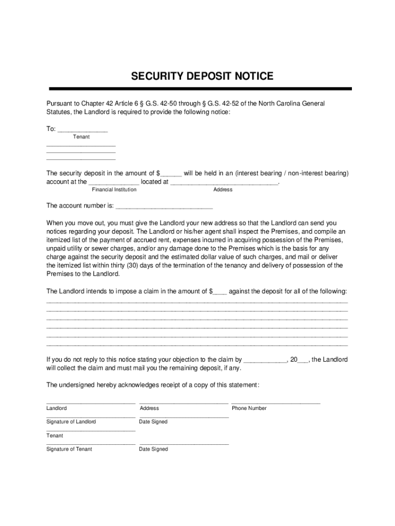 Fillable Online G.S. 42-50 Page 1 Article 6. Tenant Security Deposit ...