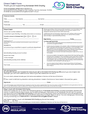 Fillable Online Direct Debit Form - Somerset NHS Charity Fax Email ...