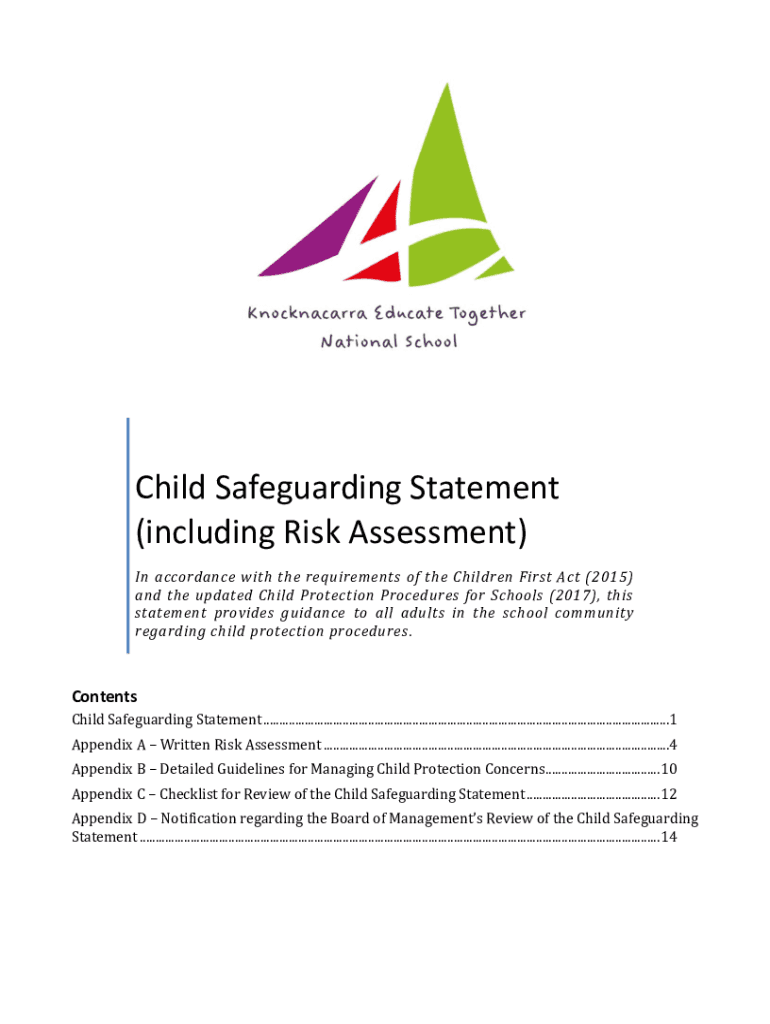 Fillable Online Child Safeguarding Statement (including Risk Assessment ...