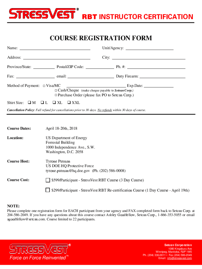 Fillable Online COURSE REGISTRATION FORM RBT INSTRUCTOR ... Fax Email Print - pdfFiller