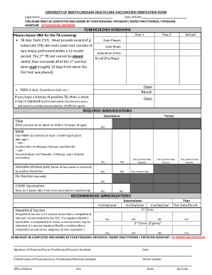 Fillable Online UNC HEALTH VACCINATION VERIFICATION FORM Fax Email ...