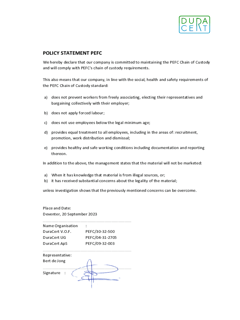 Fillable Online Sample FSC and PEFC Chain of Custody procedures ... Fax Email Print - pdfFiller