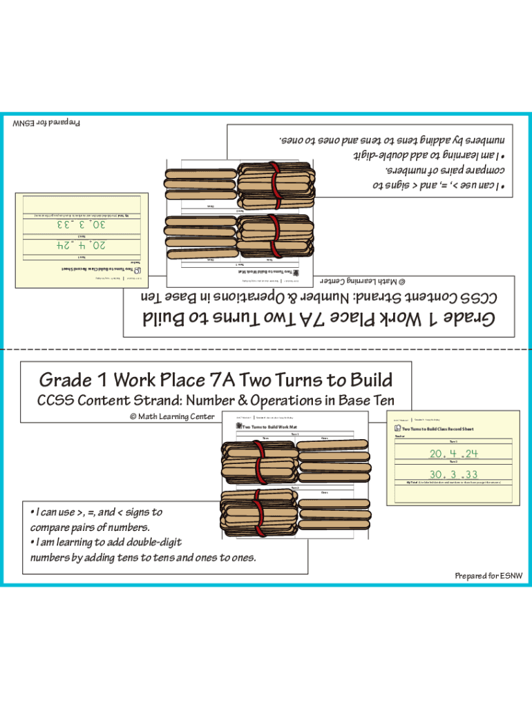 Fillable Online Grade 1 Work Place 7A Two Turns to Build ... Fax Email ...