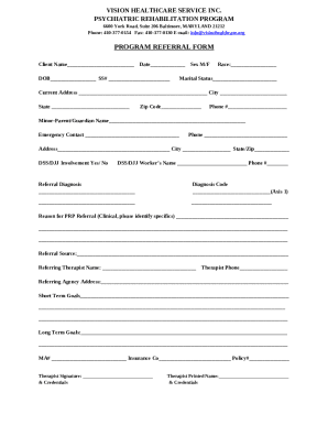 Referral - Vision Healthcare Services Inc Doc Template | pdfFiller